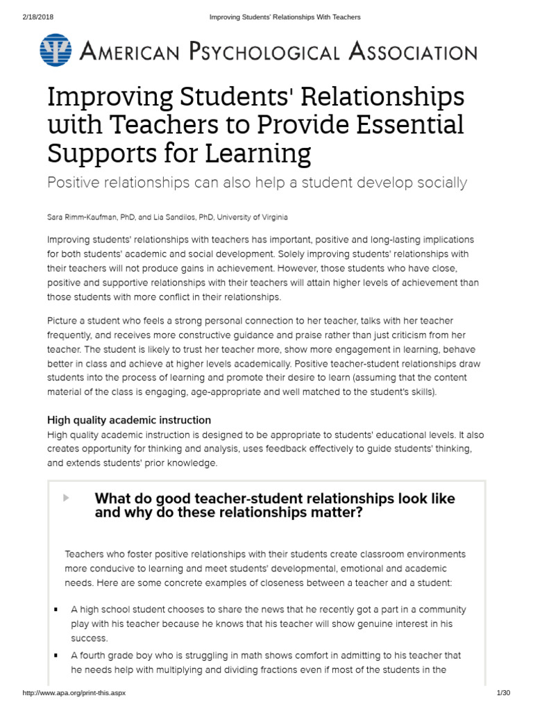 Improving Students' Relationships With Teachers | PDF | Teachers | Learning