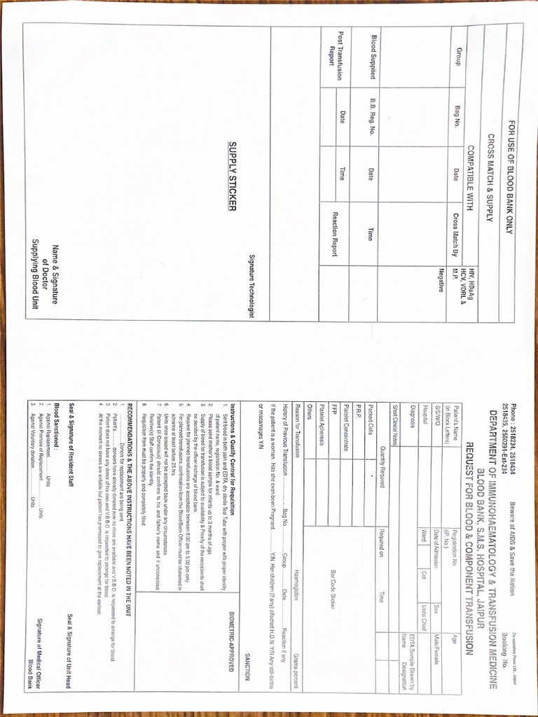 Blood Requisition Form | PDF