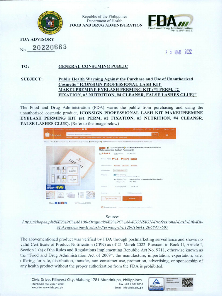 FDA Advisory No.2022 0663 | PDF
