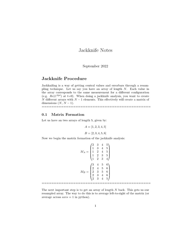 REYES Jackknife Notes Josh Miller | PDF | Matrix (Mathematics ...