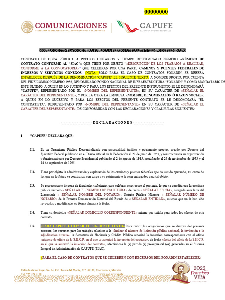ANEXO B1.-Modelo de Contrato de Obra Pública A Precios Unitarios y Tiempo Determinado | PDF