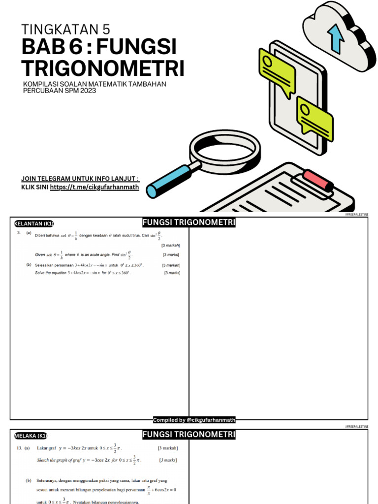 F5C6 FUNGSI TRIGONOMETRI (SOALAN) - @cikgufarhanmath | PDF