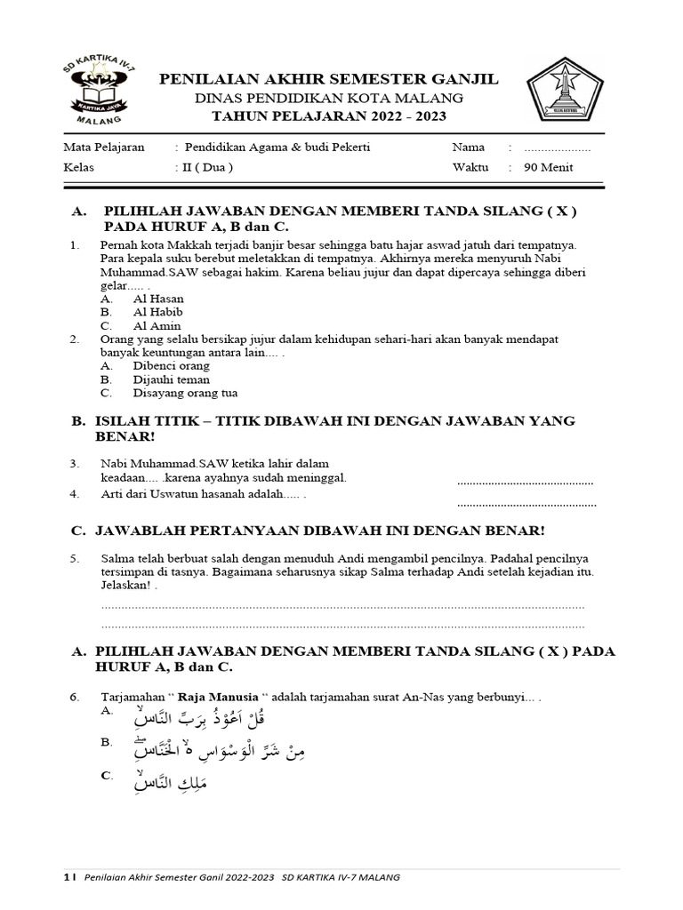Soal Pas Ganjil Kelas 2 Fix | PDF | Griya & Taman | Seni