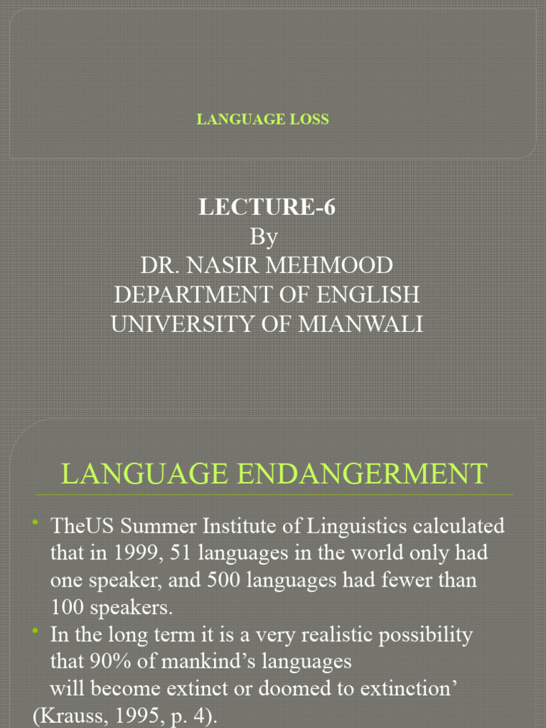 Lecture 6 Language Loss | PDF | Biodiversity | Identity (Social Science)