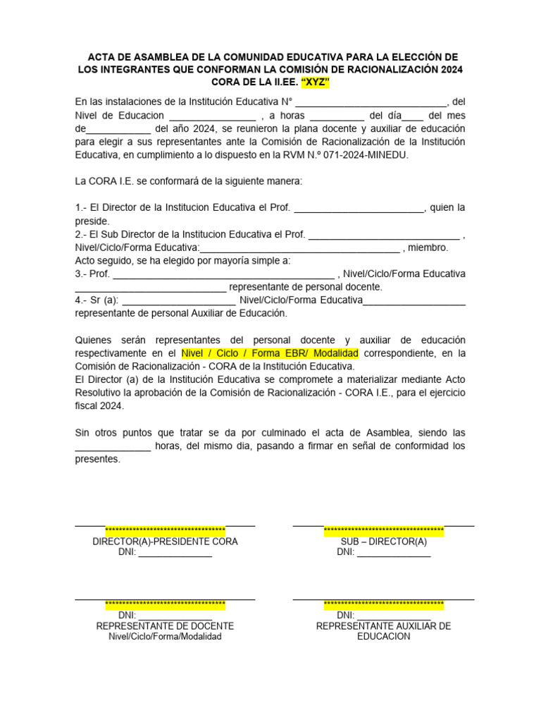Modelos - Acta de Elecc y RD de Cora Ie | PDF | Gobierno