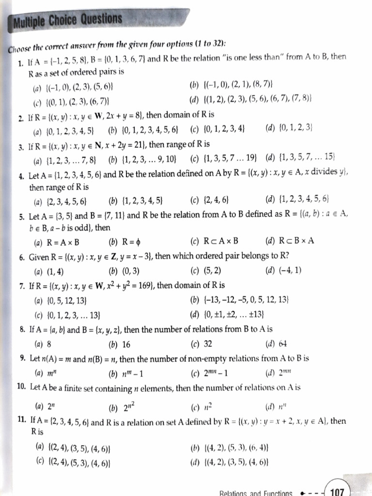 MCQ-CHAPTER 2 - Relations and Function | PDF | Function (Mathematics) | Mathematical Objects