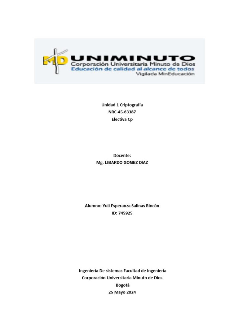 U1A1 Taller Fundamentos de Criptografia. | PDF | Cifrado | Clave (criptografía)