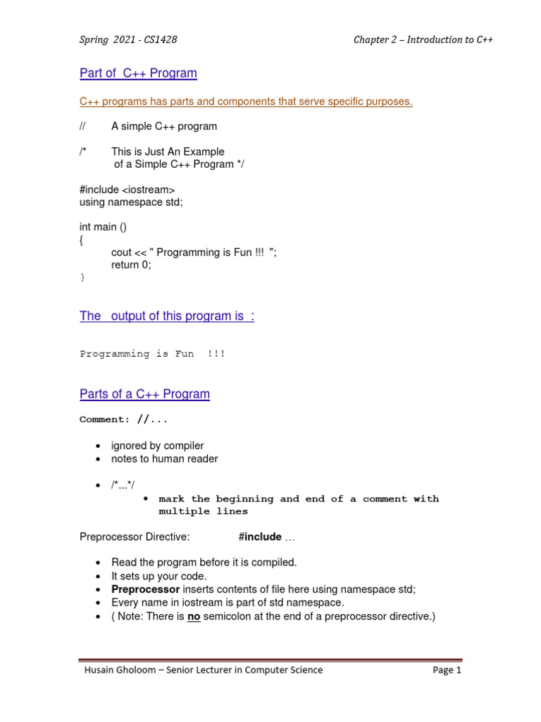 C Lecture-2-Parts-Of-C | PDF | Integer (Computer Science) | Namespace