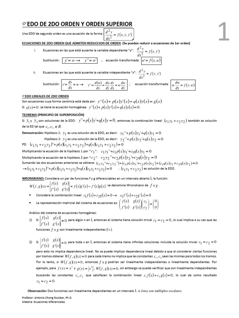 ODEs (2nd & NTH Order) Theory (Part 1 UPDATED) | PDF | Ecuaciones | Linealidad