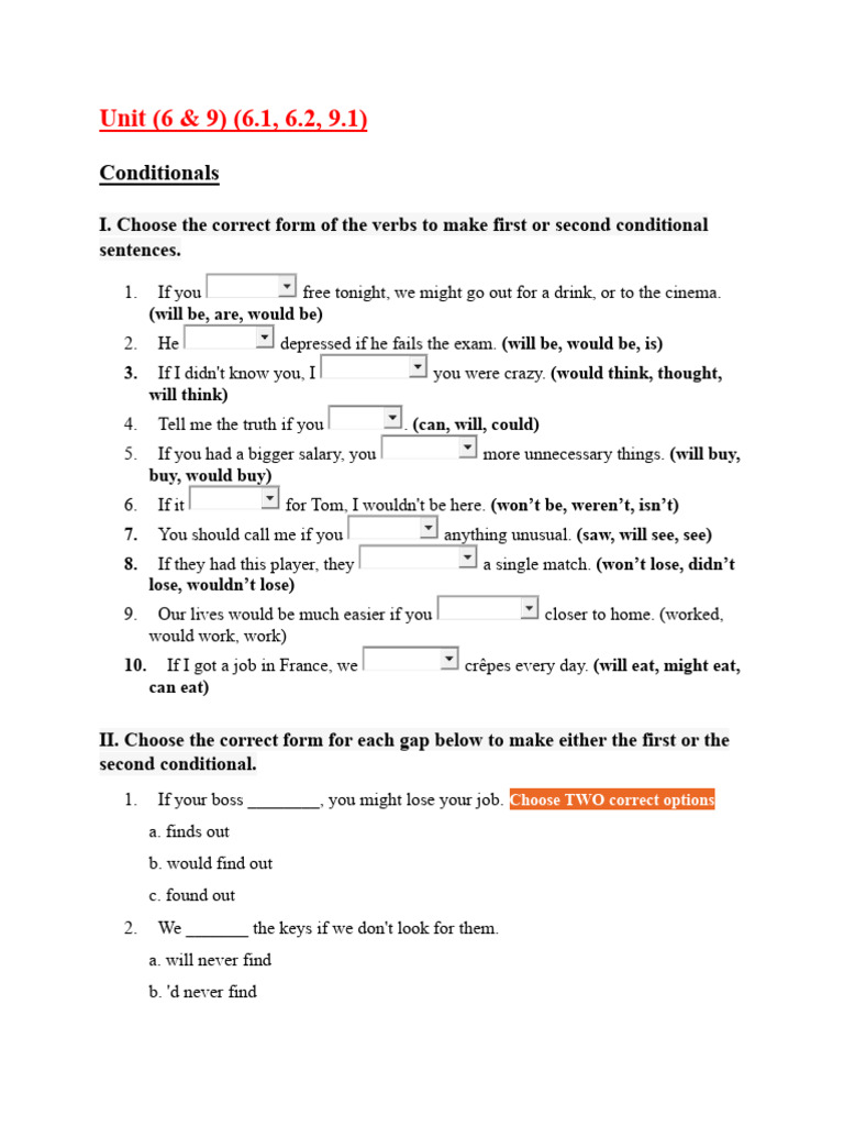 Unit (6.1, 6.2, 9.1) Conditionals | PDF