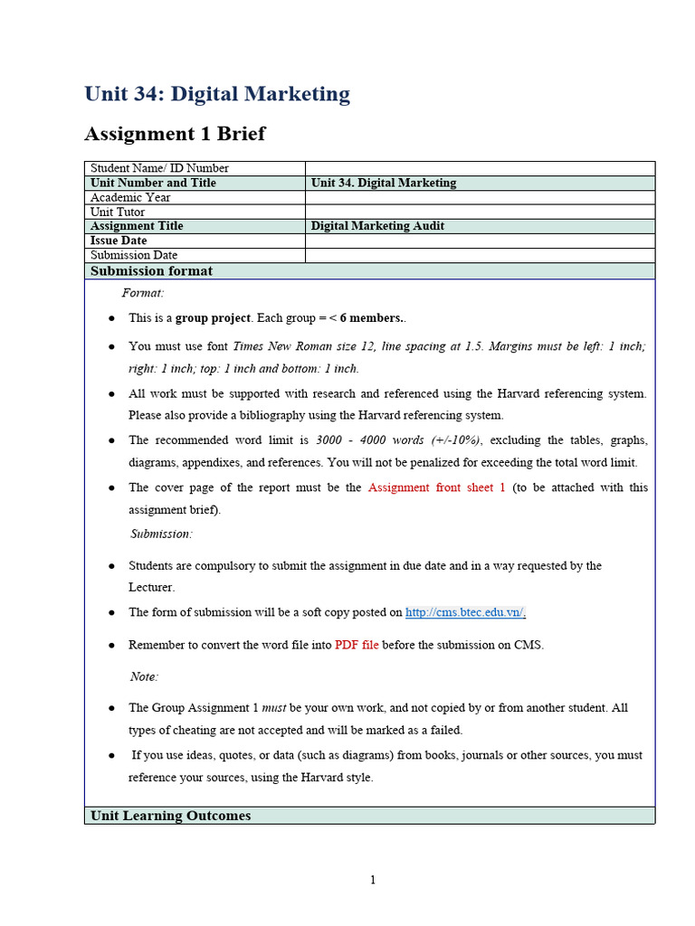 5121 - Assignment Brief 1 Digital MKT | PDF | Digital Marketing | Marketing