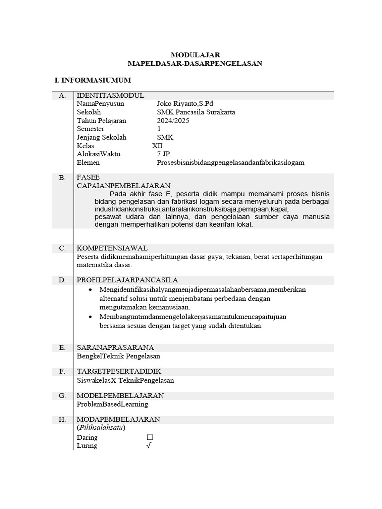Modul Mapel Pilihan Pengelasan | PDF