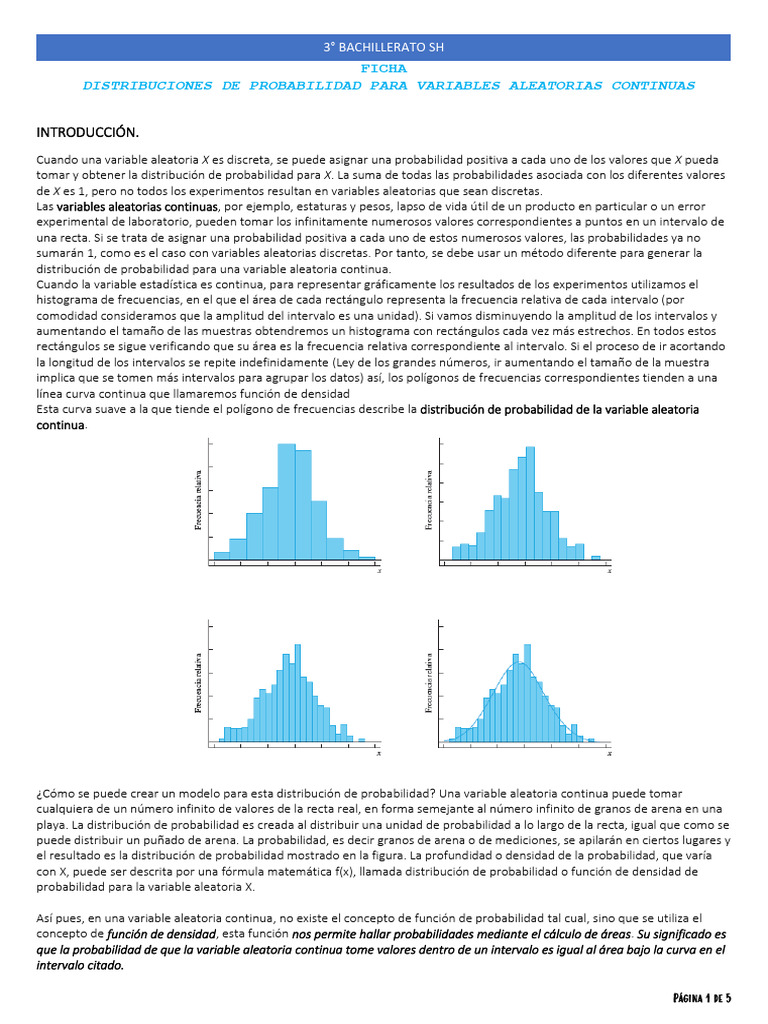Ficha Variable Continua y Su Distribución de Probabilidad | PDF | Función de densidad de ...