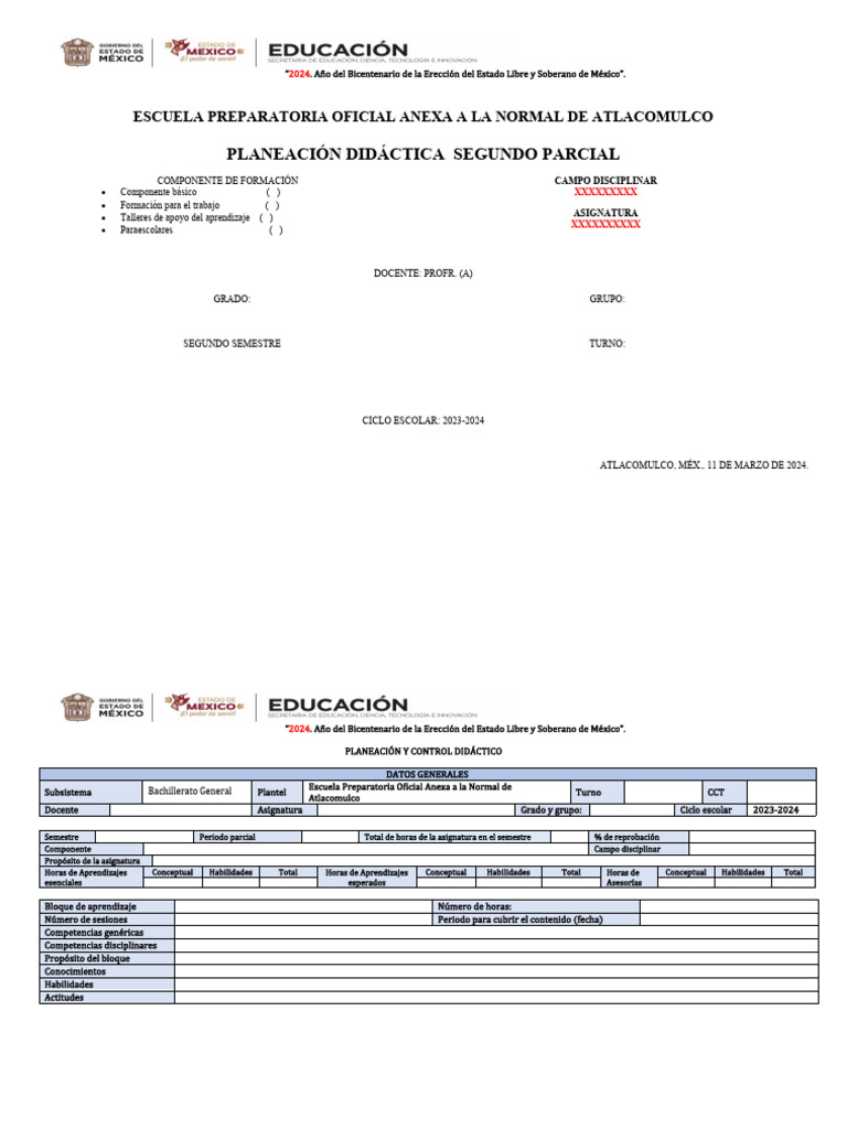 2° y 3° FORMATO MEPEO PLANEACION 2DO PARCIAL 2SEM 23-24 | PDF ...