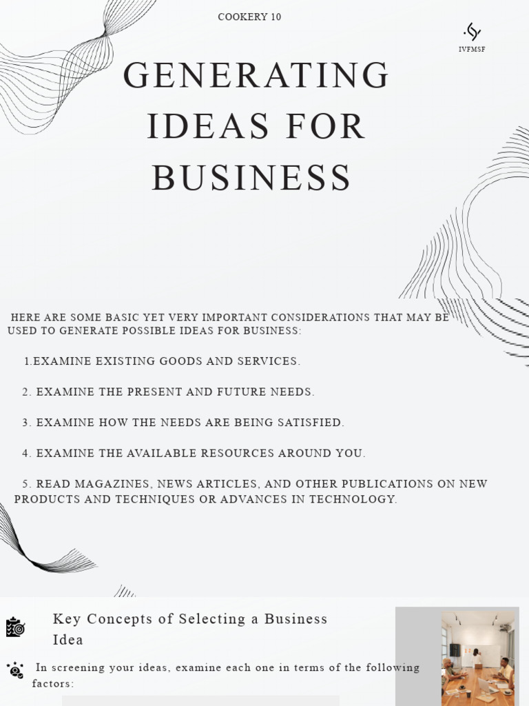 Generating Ideas For Business PPT Grade10 | PDF | Business