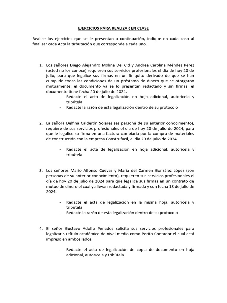 Ejercicios Actas de Legalizacion | PDF | Derecho