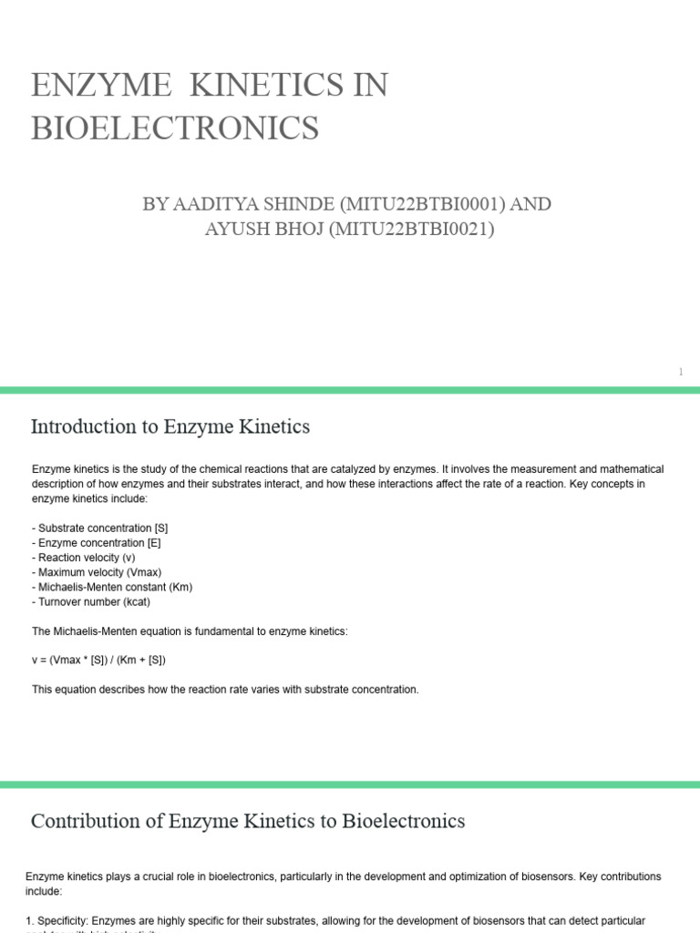 Enzyme Kinetics in Bioelectronics - A Comprehensive Overview | PDF ...