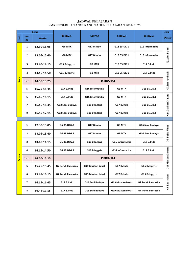 Jadwal Pelajaran - DKV - SIANG FIX | PDF