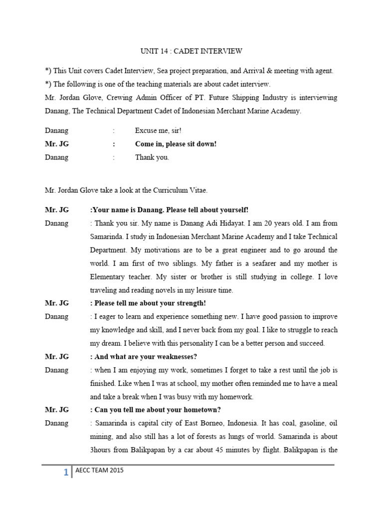 Materi Cadet Interview | PDF | Sailor | Water Transport