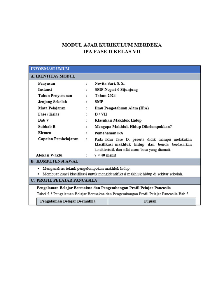 Modul Ajar Ilmu Pengetahuan Alam (IPA) - Modul Ajar Diferensiasi Klasifikasi Makhluk Hidup Dan ...