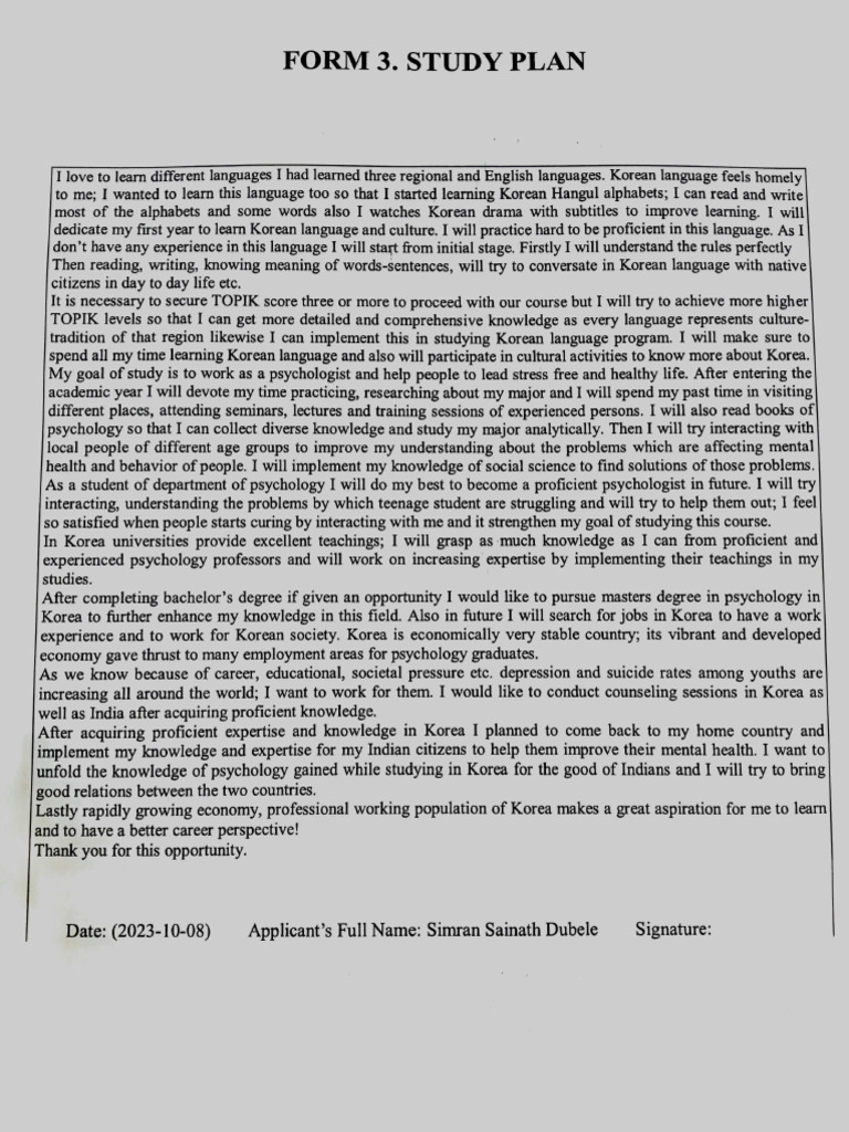 Study Plan | PDF | Psychology | Korean Language