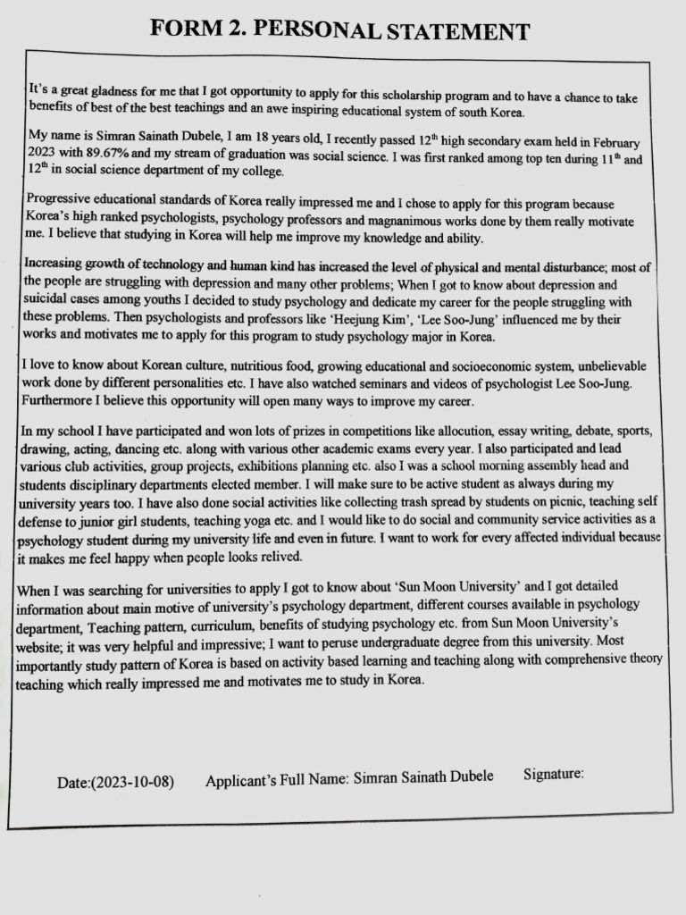 Personal Statement | PDF | Psychology | Behavioural Sciences