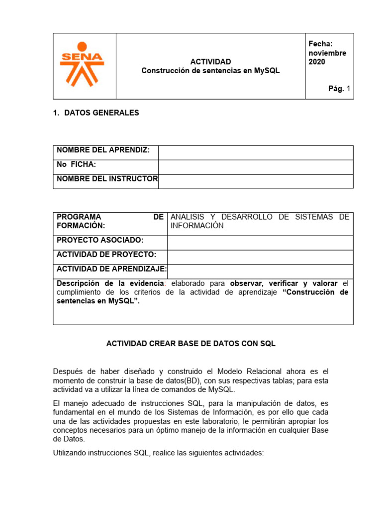 Construcción de Base de Datos en MySQL | PDF | SQL | Mi sql