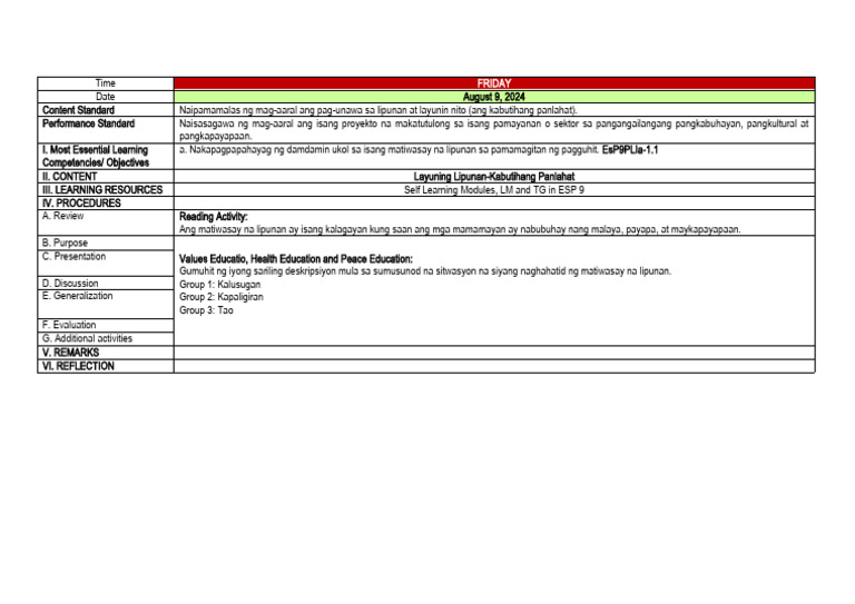 Catch Up Friday Week 2 (Esp 9) | PDF