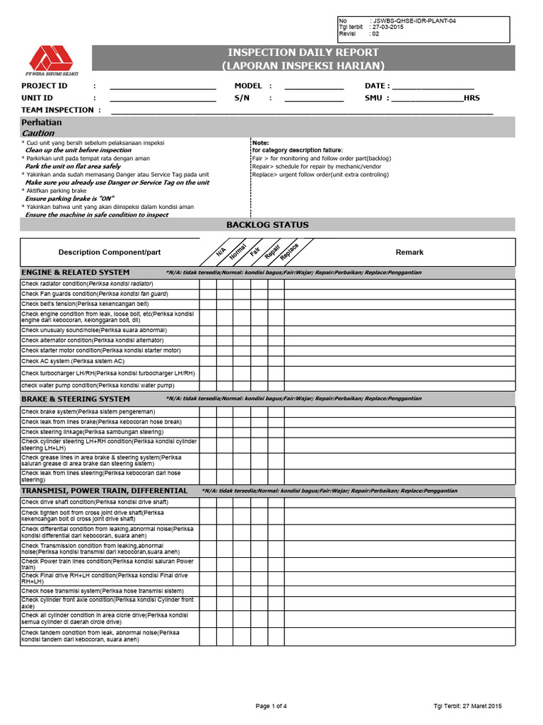 Inspection Daily Report - Rev02 | PDF | Manufactured Goods | Automotive Industry