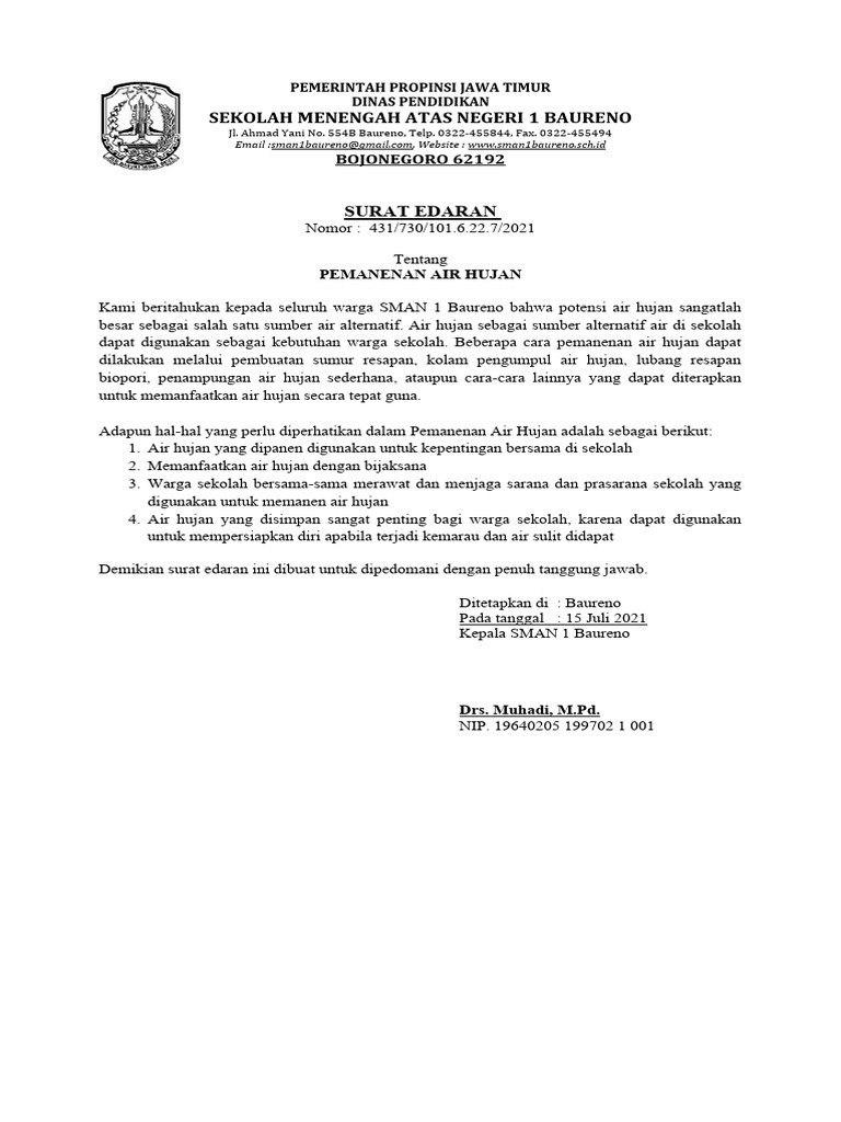 Surat Edaran Pemanenan Air Hujan 2021 | PDF | Kesehatan Holistik