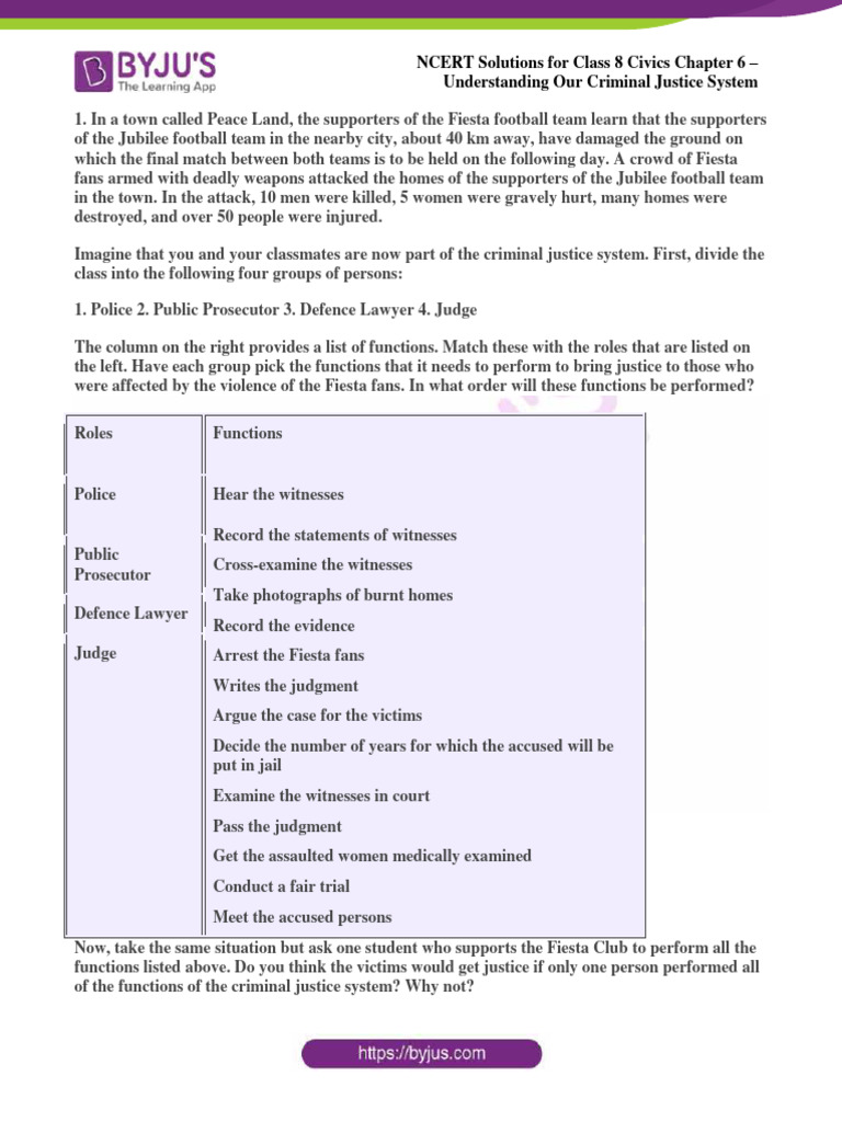 NCERT Solutions For Class 8 Civics Chapter 6 Understanding Our Criminal ...