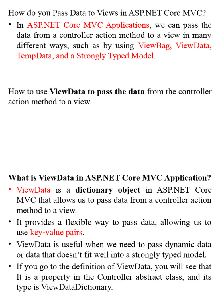 Passing Data To View In Asp Net Core Mvc Pdf Modelviewcontroller