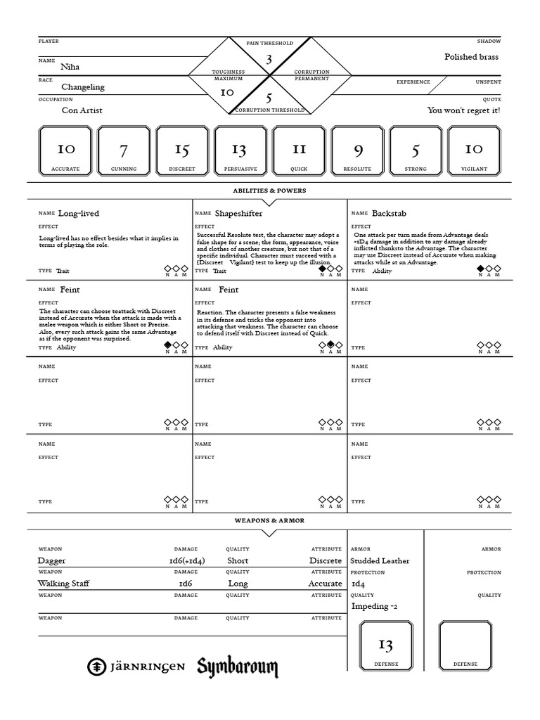 Character Sheet - Niha | PDF