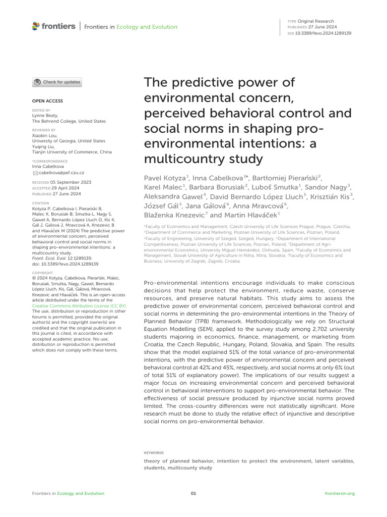 The Predictive Power of Environmental Concern Perc | PDF | Structural ...