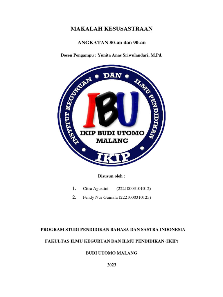 KESUSASTRAAN - UAS I (Citra, Fendy) PBSI - B - 2022 - 101732 | PDF