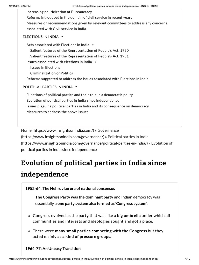 Evolution of Political Parties in India Since Independence ...