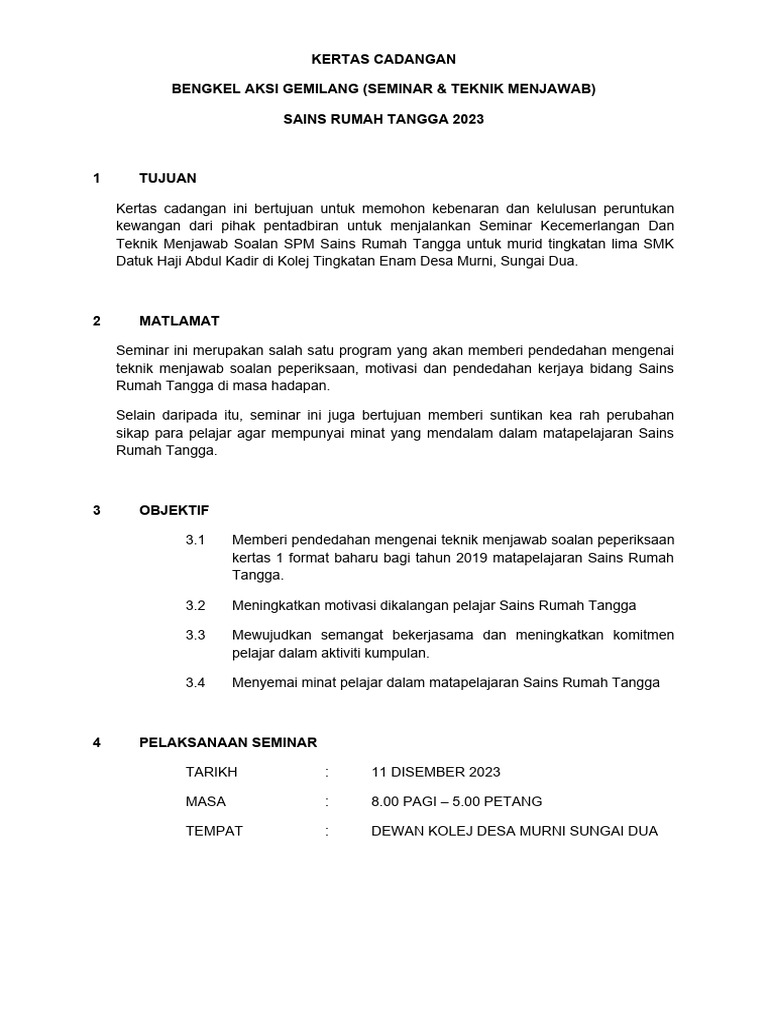 KERTAS KERJA SEMINAR SRT 2023 | PDF