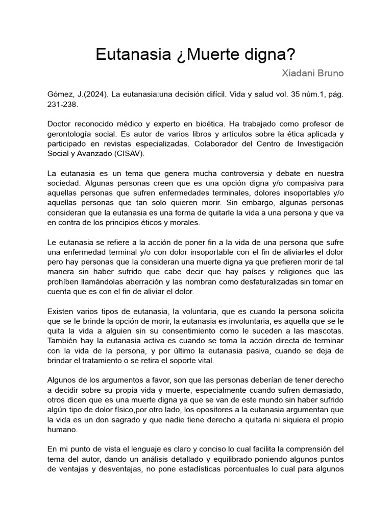 Reseña de La Eutanasia - 1 | PDF