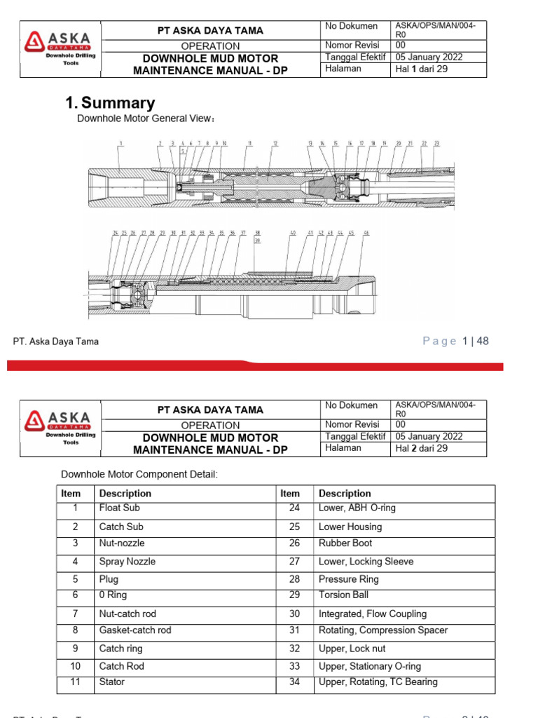 ASKA OPS MAN 004 R0 Downhole Mud Motor Maintenance Manual DP | PDF | Lubricant | Bearing ...