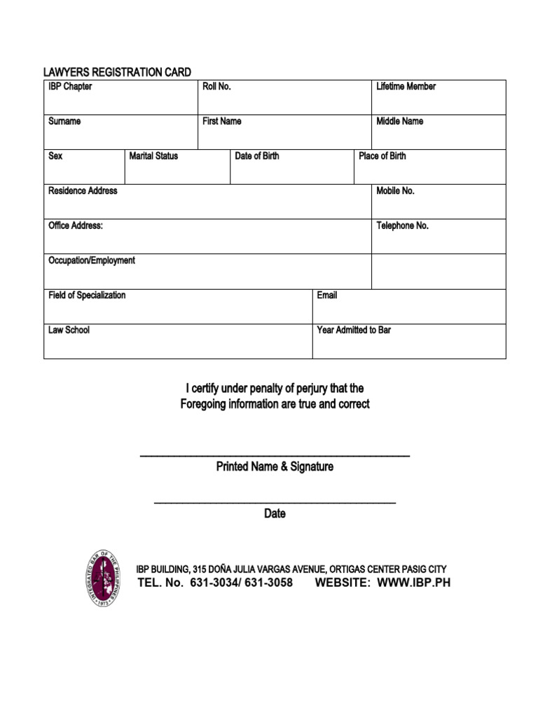 IBP Lawyer Registration Card Details | PDF