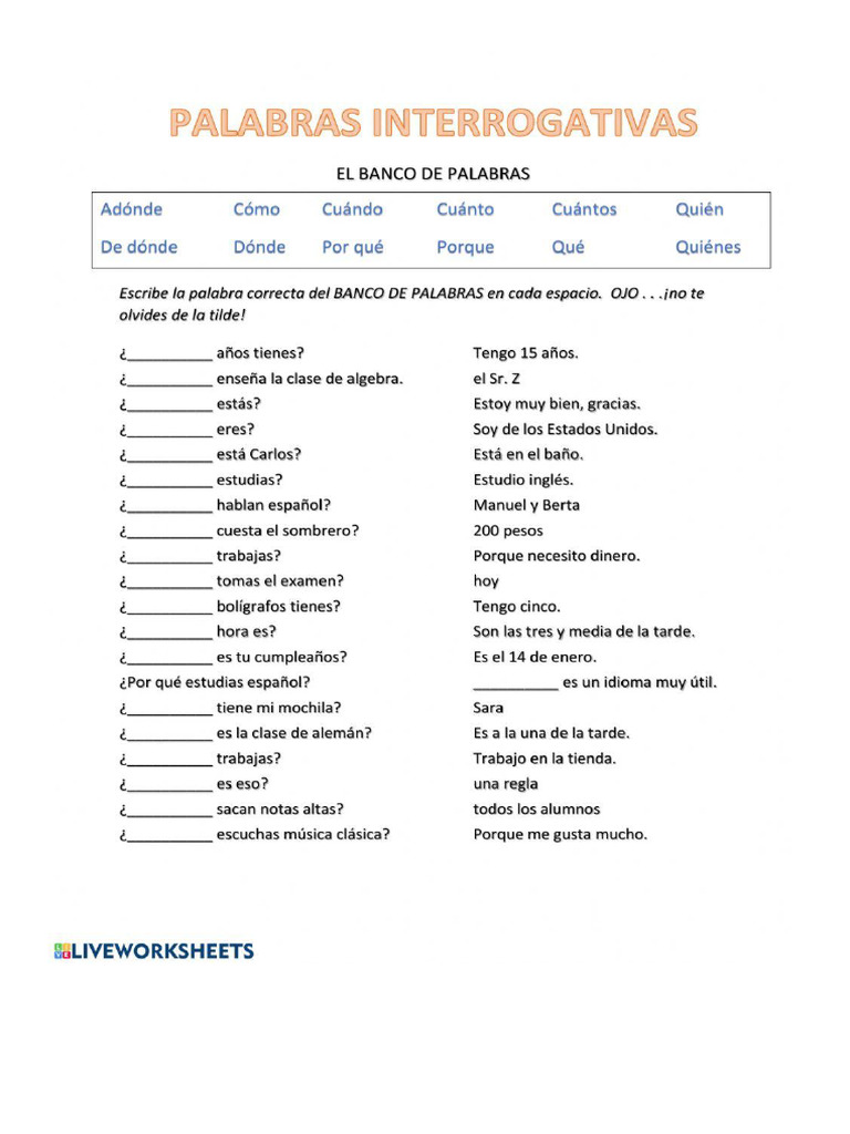 Palabras Interrogativas | PDF