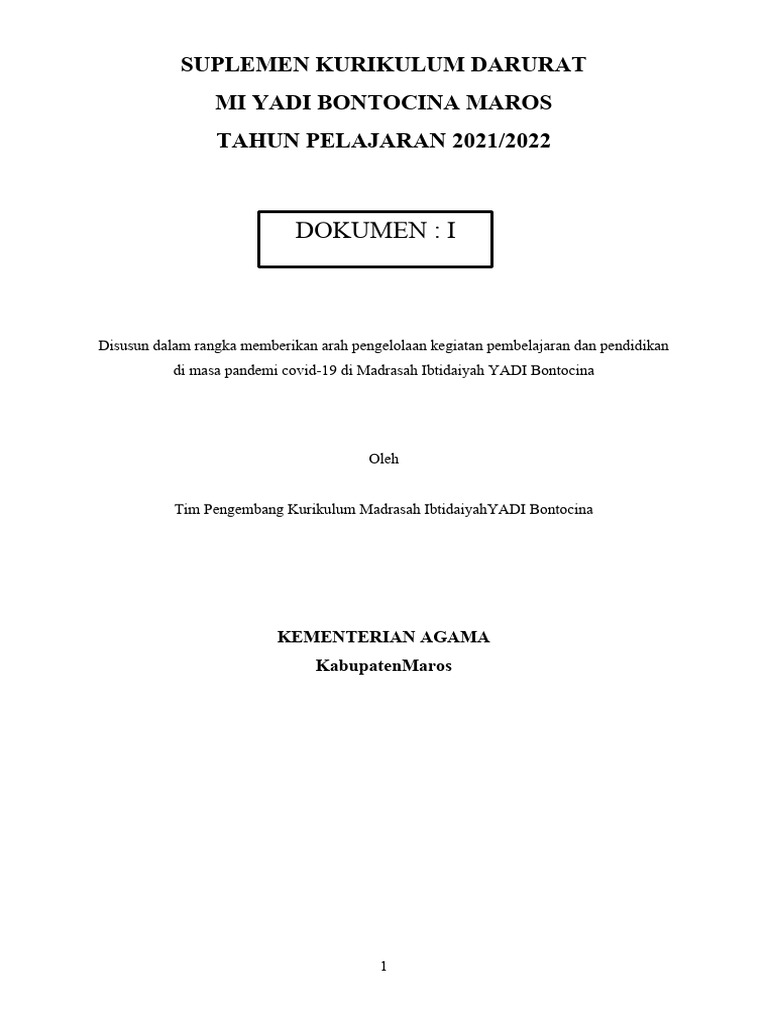Kurikulum Darurat Mi Yadi Bontocina | PDF