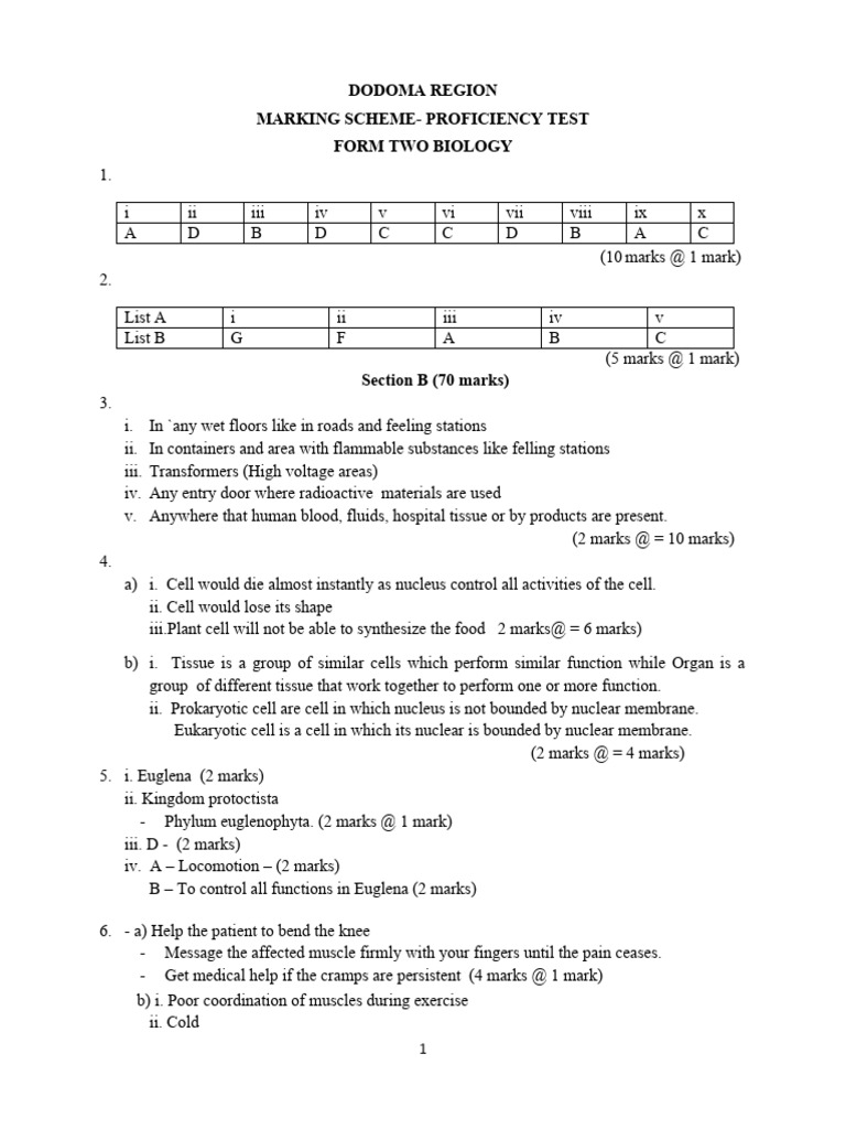 Biology - Marking Scheme 2 | PDF | Cell (Biology) | Medicine
