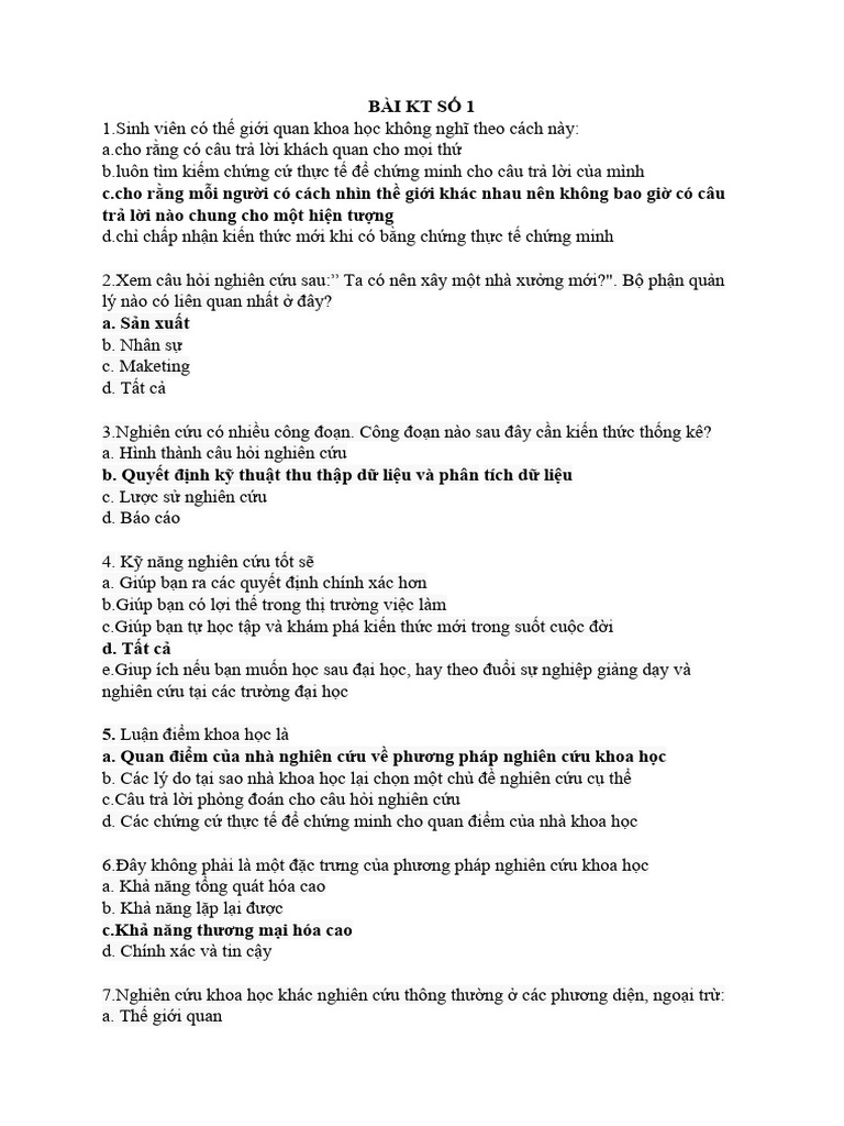 Câu hỏi trắc nghiệm môn PPNCKT | PDF