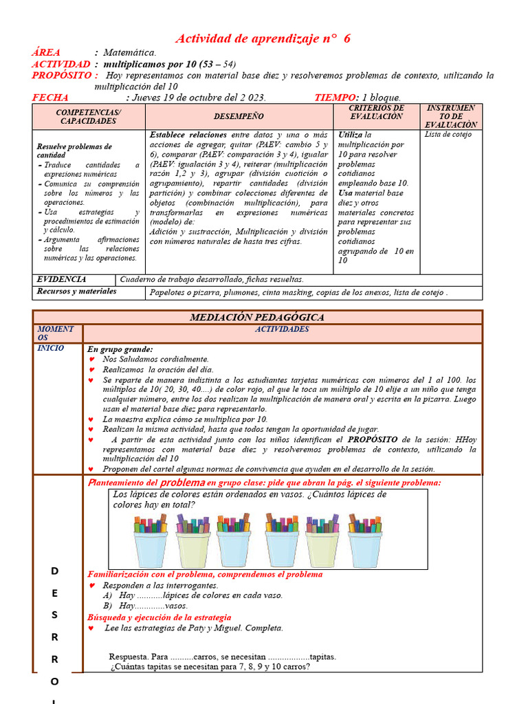 Sesion #6 Mate. Ficha Multiplicamos Por 10 | PDF | Multiplicación ...