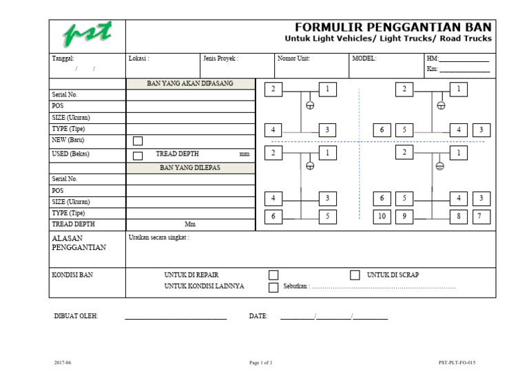 Formulir Penggantian Ban | PDF