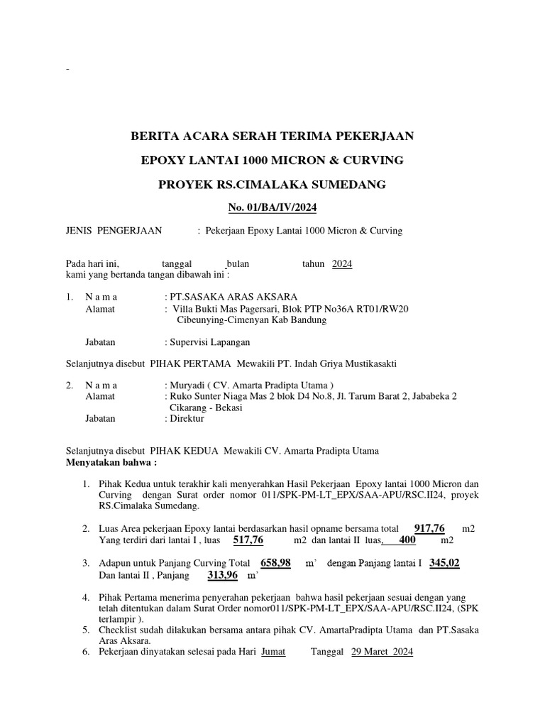 Serah Terima Pekerjaan Epoxy Lantai | PDF | Sains & Matematika