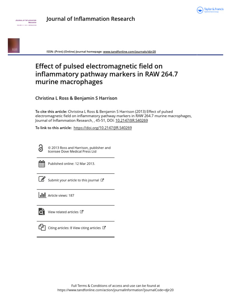 Effect of Pulsed Electromagnetic Field On Inflammatory Pathway Markers in RAW 264.7 Murine ...