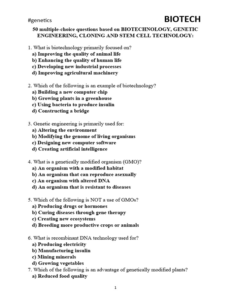 Biotechnology MCQs: Stem Cells & Cloning | PDF | Stem Cell | Biotechnology