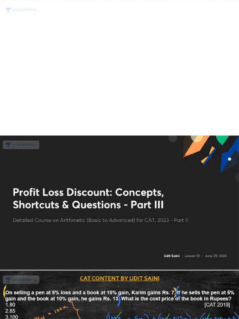 Profit Loss Discount Concepts Shortcuts Questions Part III With Anno | PDF
